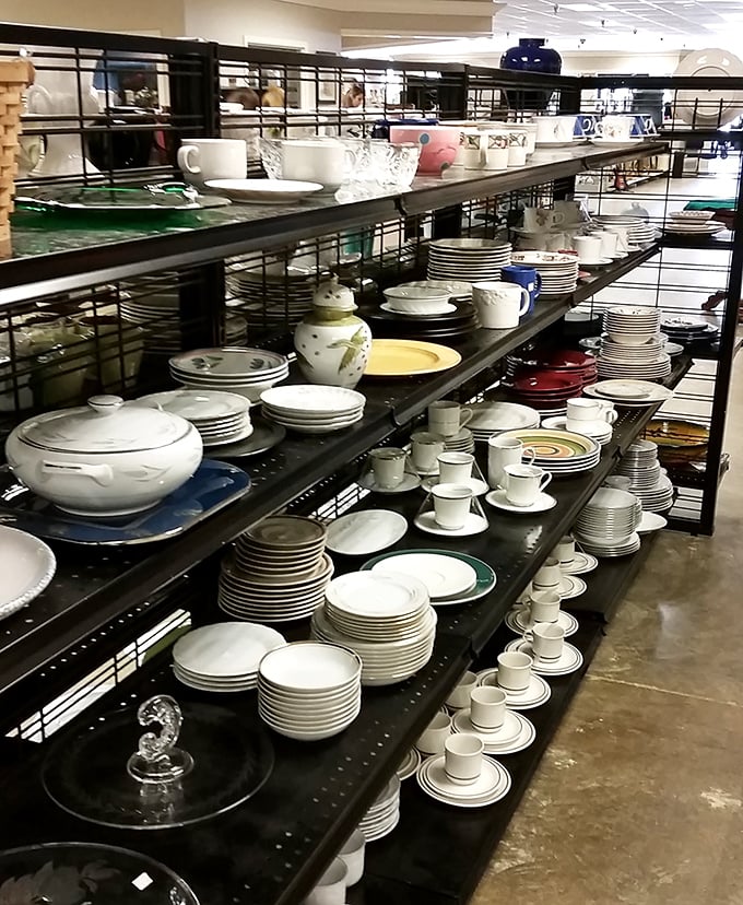 Dish heaven! Row after meticulous row of plates and cups waiting for their second act in someone's dinner party story.