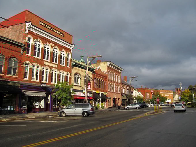 Storm clouds gather dramatically over downtown, turning these red-brick beauties into characters in a New England novel waiting for their plot twist.