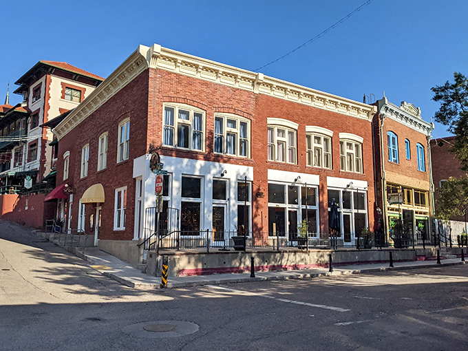 Historic brick buildings stand shoulder to shoulder, creating a downtown that feels like a time capsule with modern creature comforts tucked inside. 