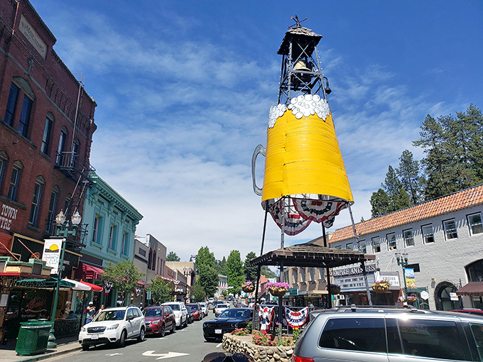 The famous bell still watches over downtown, now decorated with patriotic flair instead of fighting fires.