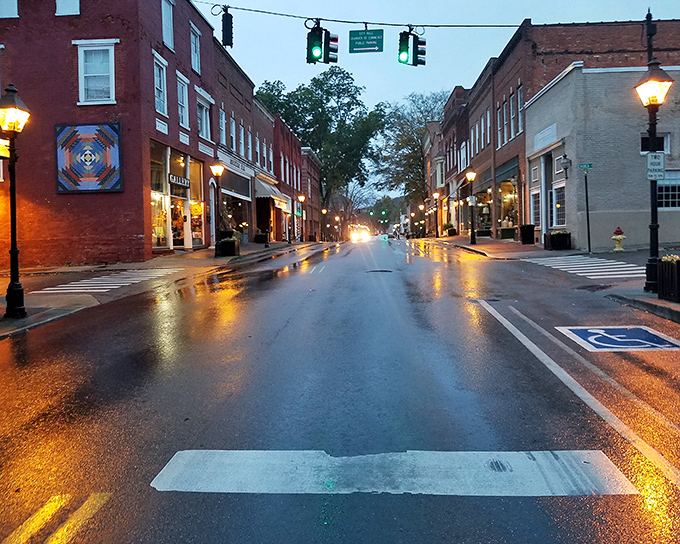 As twilight falls on Rogersville, the historic district transforms into a scene worthy of a Norman Rockwell painting with modern amenities.