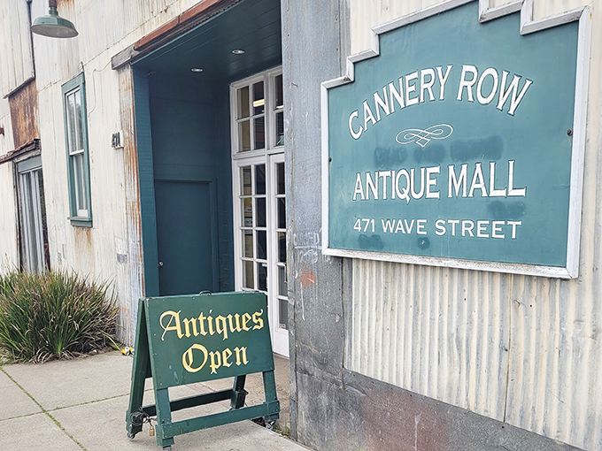 "Antiques Open" might be the most tantalizing two-word invitation in Monterey. That teal sign promises adventures in time travel, no DeLorean required.