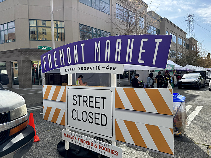 The purple banner announces your arrival to bargain paradise. "Street Closed" to traffic but wide open to the possibility of finding that perfect something you never knew you needed.