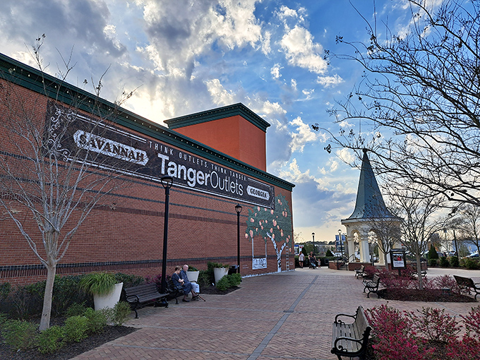 Savannah's coastal charm meets retail therapy under dramatic skies, where even the clouds seem to be shopping for the perfect outfit.