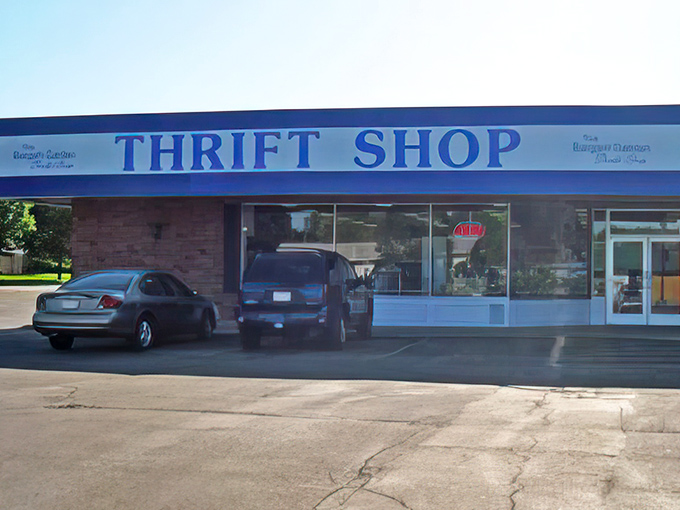 Morning light catches the iconic blue signage, beckoning bargain hunters and collectors alike. Wisconsin's thrift enthusiasts know this storefront means serious business.
