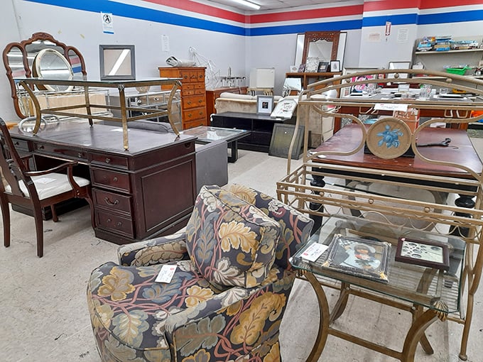 A furniture department that would make mid-century modern enthusiasts weep with joy. That floral armchair has stories to tell.