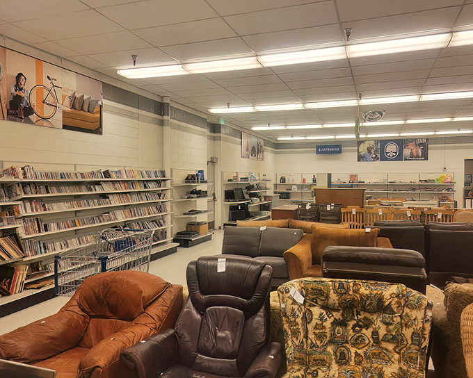 A leather armchair convention where every seat has a story to tell. Mid-century meets 90s nostalgia in this furniture time capsule.