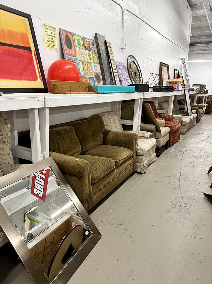 Sofa safari at its finest! Each loveseat tells a story&mdash;some more colorful than others. That olive green number is practically begging for a second act.