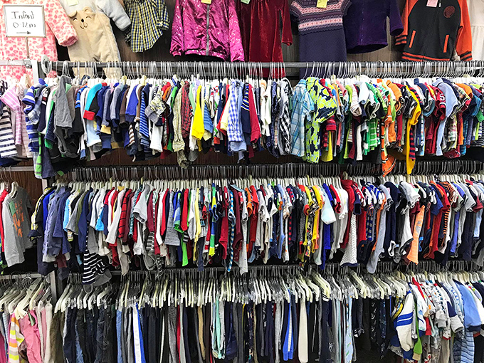 Color-coded clothing chaos that somehow makes perfect sense. This children's section could outfit a small army of fashionable tots.