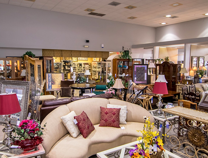 A showroom that could rival upscale furniture galleries, where cream sectionals and elegant lamps create vignettes worthy of design magazines.