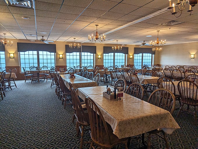 Wooden Windsor chairs and tablecloths create that "grandma's dining room but bigger" atmosphere where memories are made between bites of homestyle cooking.