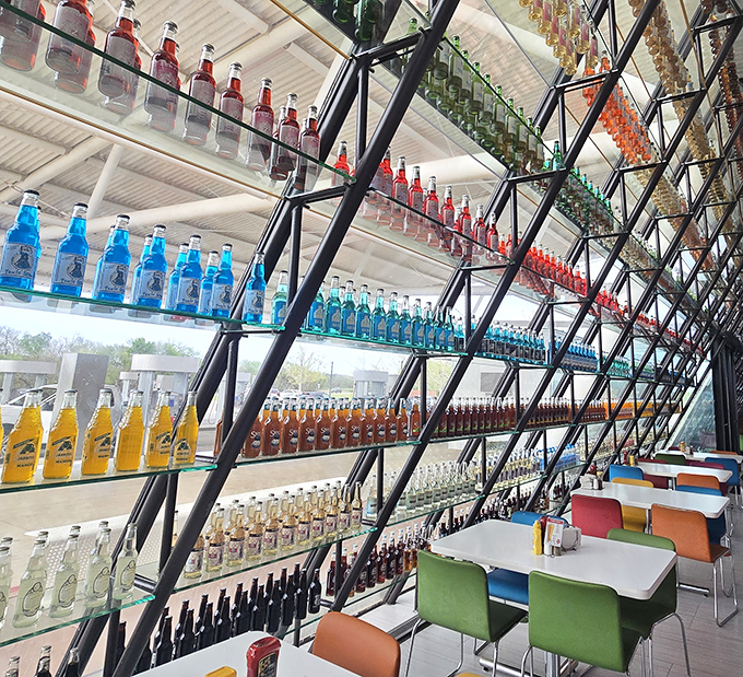 A rainbow you can taste! POPS' spectacular wall of sodas transforms beverages into an art installation that would make Andy Warhol reach for his camera.