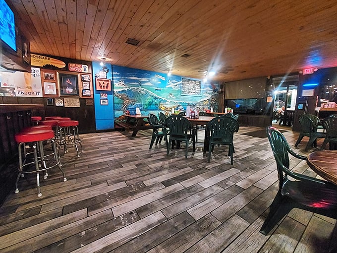 Wooden ceiling, weathered floors, and those classic green chairs &ndash; it's like dining in the cabin of a beloved old fishing boat that happens to serve incredible food.