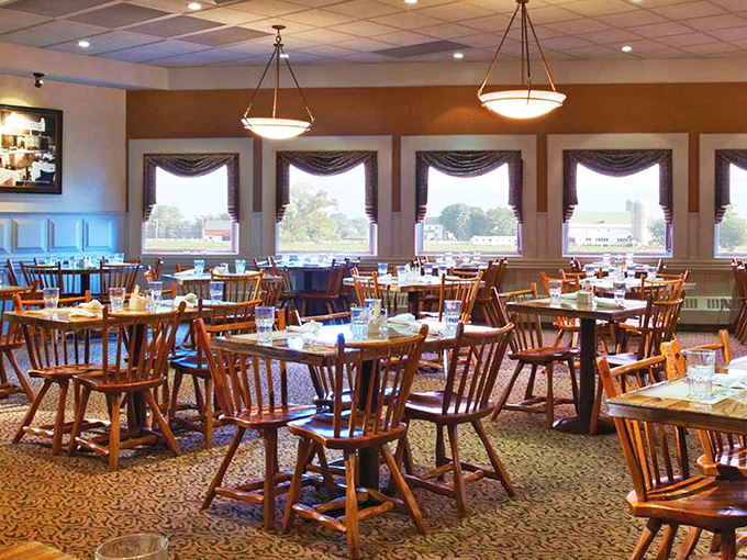 Wooden Windsor chairs and large windows create a dining room that's both spacious and intimate&mdash;the Goldilocks zone of restaurant ambiance.