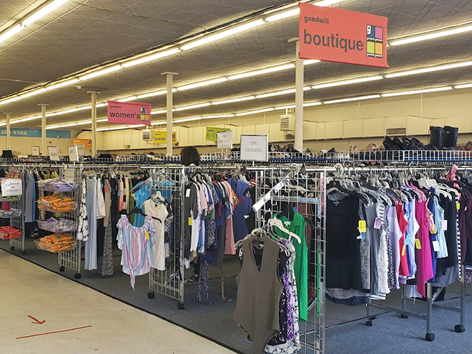 Inside this retail wonderland, bright signage guides shoppers through a carefully organized universe where one person's castoffs become another's treasured finds.