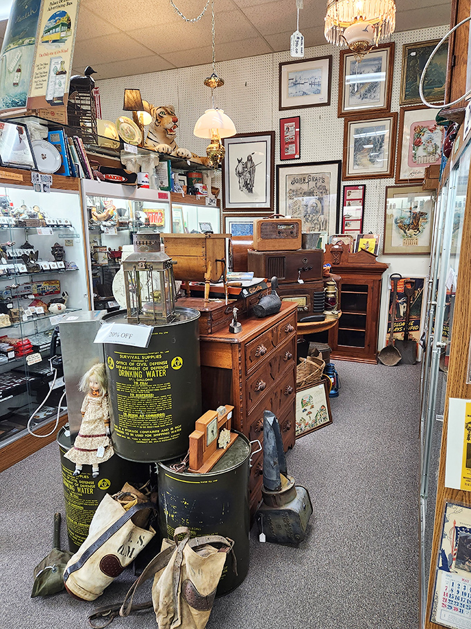 Every booth is a carefully curated mini-museum where vintage radios, antique furniture, and forgotten treasures compete for your attention and wallet.