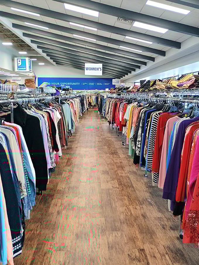 Endless racks of possibility stretch toward the horizon. The women's section alone could outfit a small town with enough variety for every taste.