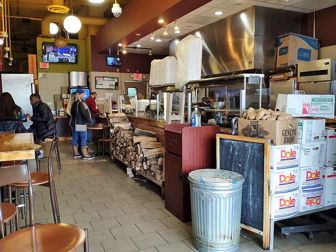 No-nonsense interior with stacked firewood that's not decoration&mdash;it's a promise. Like seeing the instruments before a symphony, you know something magical is coming.