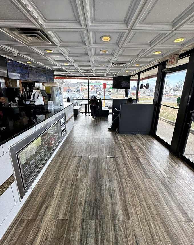 Simplicity reigns supreme inside with wood-look floors and clean lines&mdash;because when the food's this good, who needs distractions?