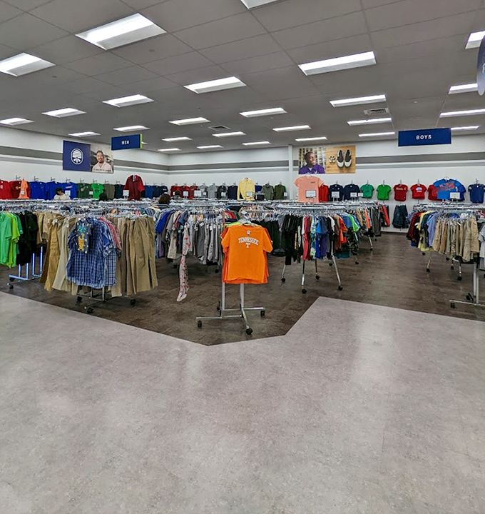 Organized chaos at its finest&mdash;racks of potential wardrobe upgrades await, each one a story waiting to be continued in someone else's closet.