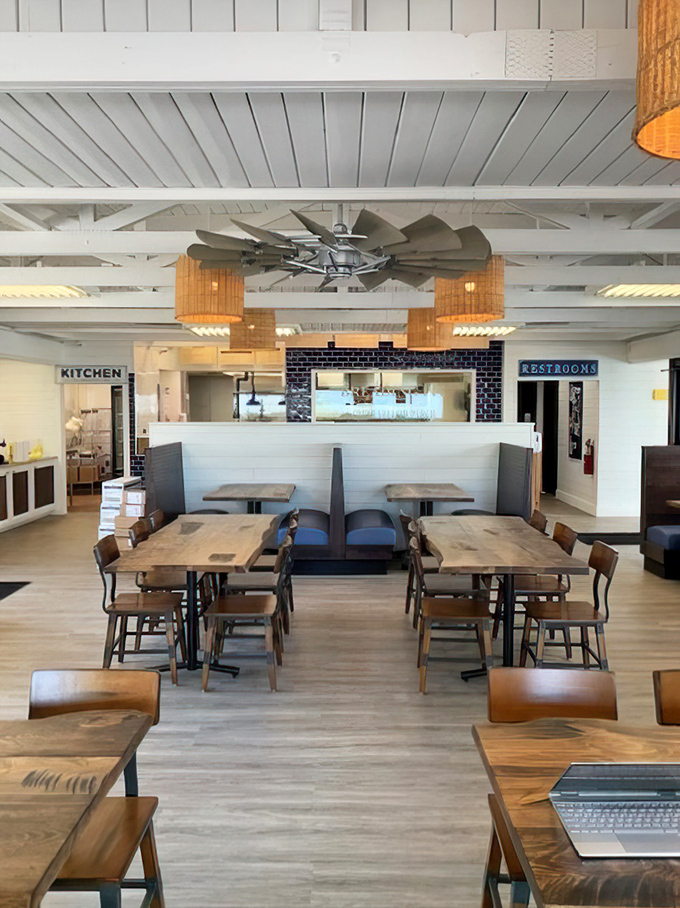 Inside, wooden tables and nautical-inspired lighting create the perfect backdrop for seafood feasting. Like a maritime cathedral dedicated to fried perfection.