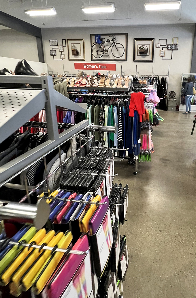Organized chaos at its finest—racks upon racks of potential wardrobe revolutions await the patient treasure hunter.