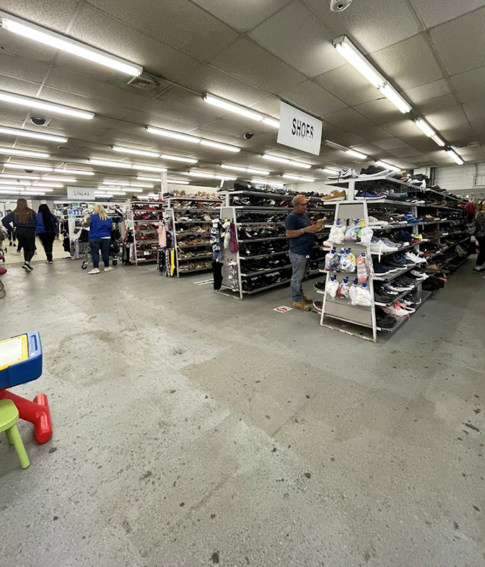 The shoe section alone could outfit a small army or satisfy even the most discerning footwear collector. Organized chaos at its finest!
