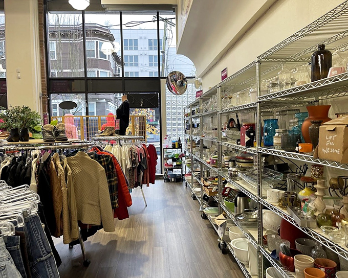 Treasure hunters navigate aisles of carefully organized clothing and housewares, where one person's castoffs become another's statement pieces.