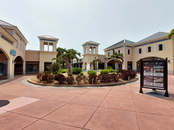 The spacious courtyard invites shoppers to pause between conquests, a retail oasis where wallets catch their breath before the next round.