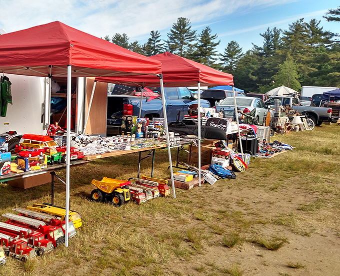 Vintage toys and collectibles crowd tables like a museum exhibit you're actually encouraged to touch and purchase.