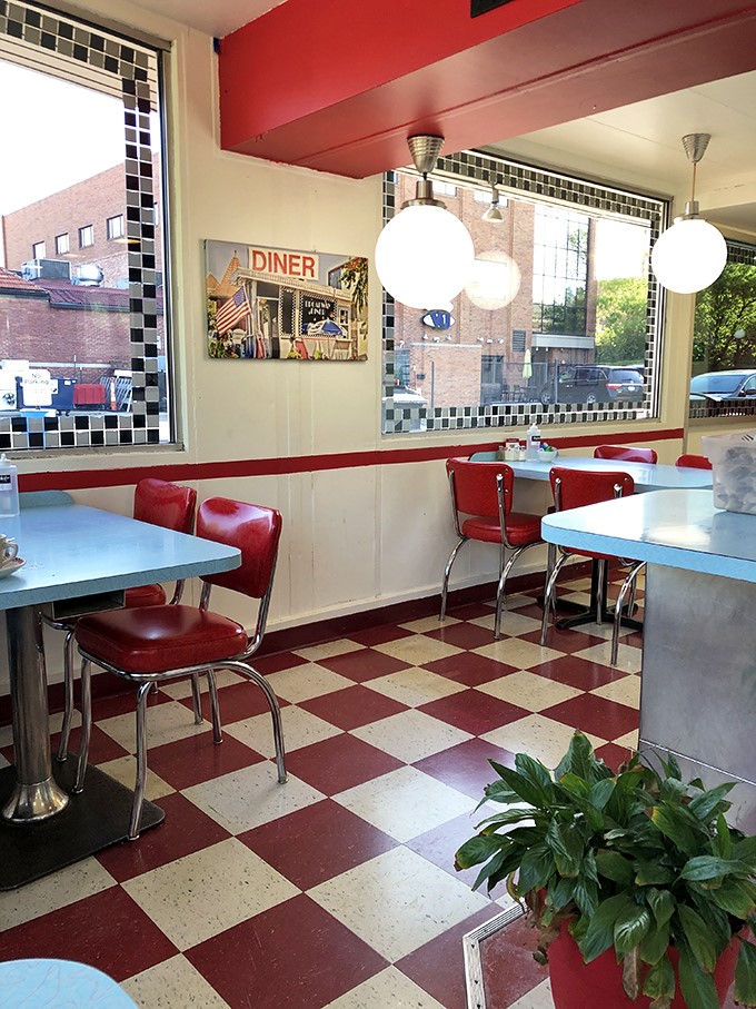 Red and white checkerboard floors, chrome accents, and vinyl chairs&mdash;this isn't retro-themed, folks. It's the real deal that never went out of style.