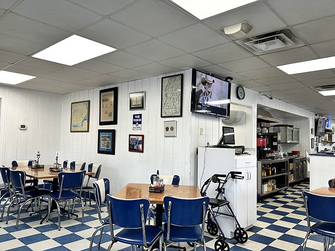 Step inside and you're greeted by that classic diner charm&mdash;blue and white checkerboard floors, simple tables, and walls that tell stories of Mississippi's past.