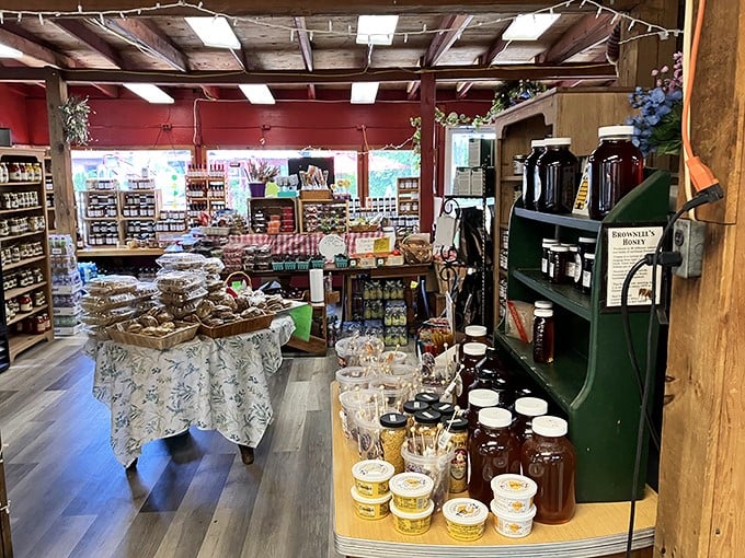 A treasure trove of country goodness awaits inside. Local honey, homemade jams, and other delights line the shelves&mdash;but we all know you're here for the pies.