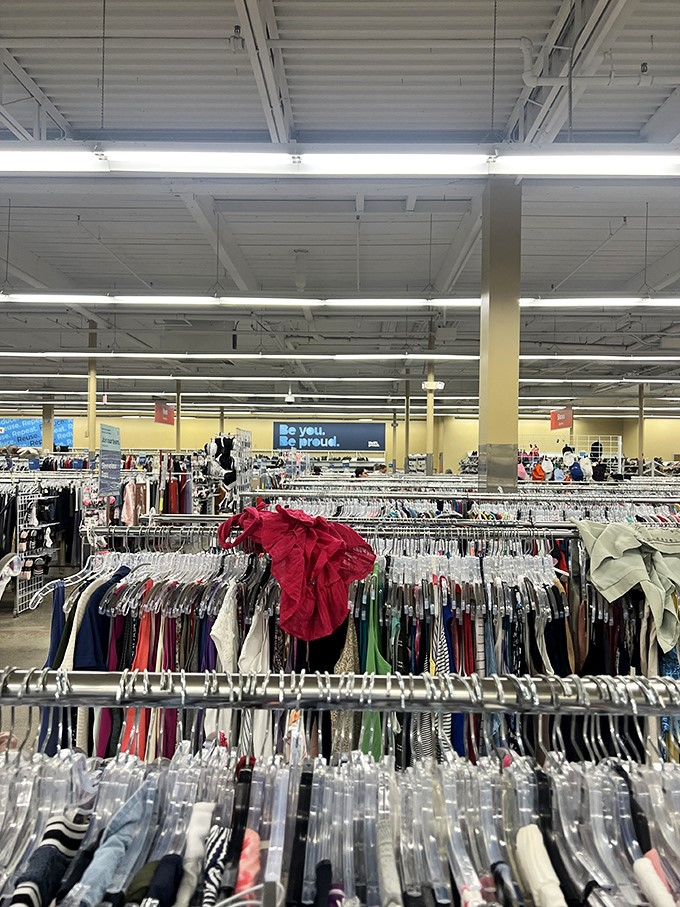 A sea of clothing racks stretches toward the horizon &ndash; this isn't shopping, it's an expedition into the wilderness of secondhand possibilities.
