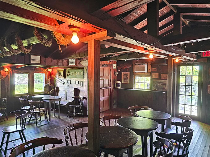 Step inside and time stands still. The rustic wooden interior feels like you've wandered onto a film set for "The Old Man and the Sea."