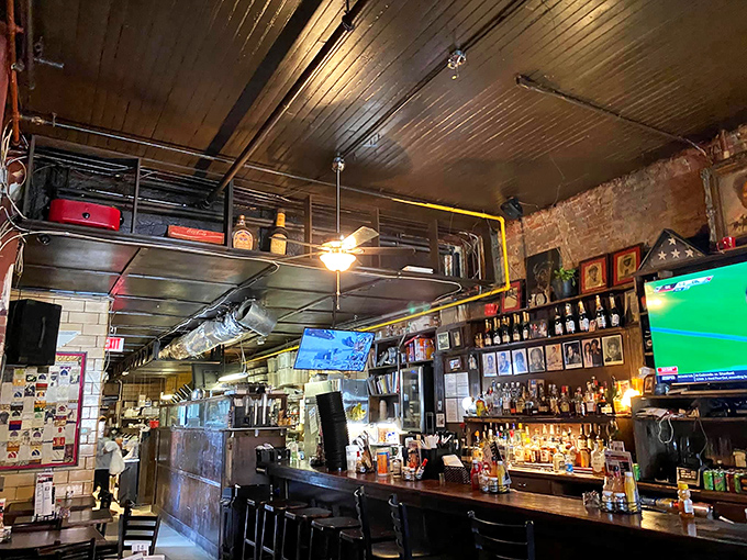 Inside, the bar area feels like a living museum of Louisville memories, where every bottle and photograph tells a story worth hearing. 