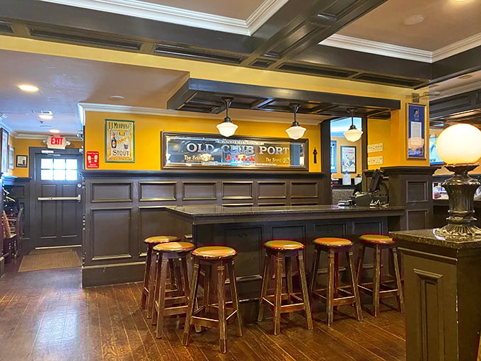 The interior strikes that perfect pub balance &ndash; dark wood, golden walls, and just enough room between stools for friendly conversation to bloom.