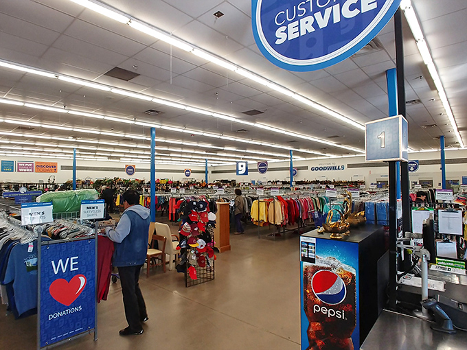 Inside, the vastness reveals itself&mdash;organized departments stretch as far as the eye can see, a thrifter's paradise meticulously arranged.