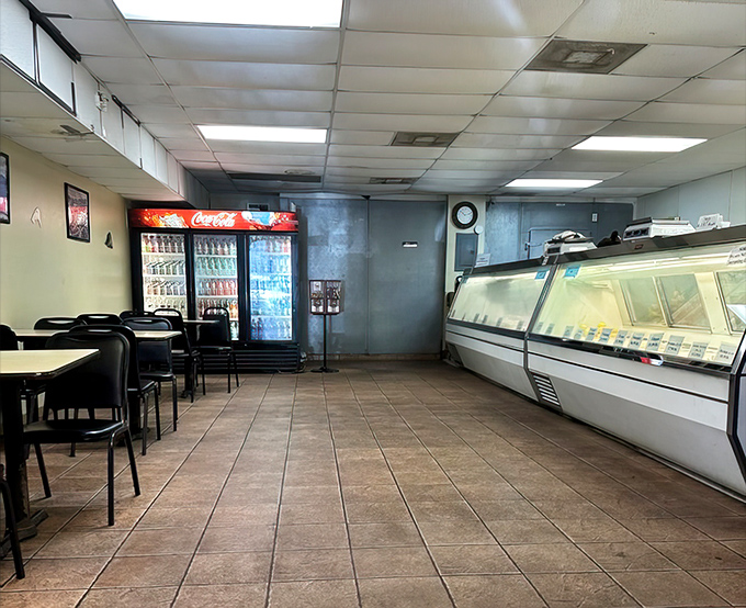 No-frills interior where culinary magic happens. The seafood counter and simple seating tell you they're focused on what matters&mdash;the food, not the feng shui.