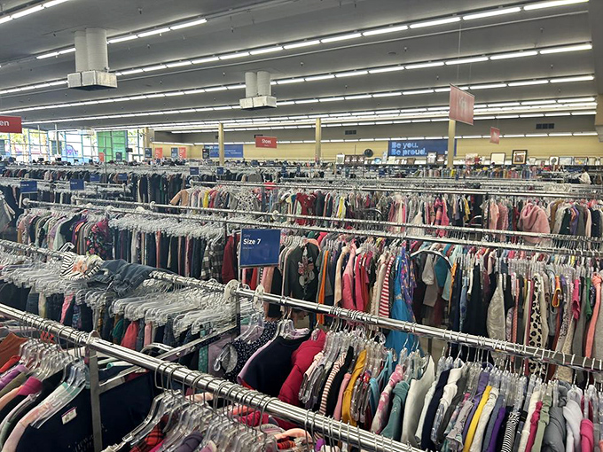 Rows upon rows of clothing stretch toward the horizon&mdash;a textile landscape where fashion treasures hide in plain sight.