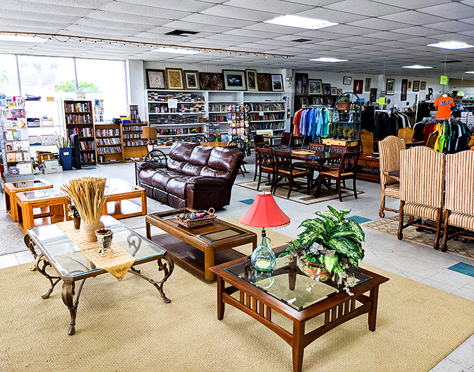 Not your grandmother's thrift store layout. This furniture showroom rivals upscale retailers, minus the heart-stopping price tags.