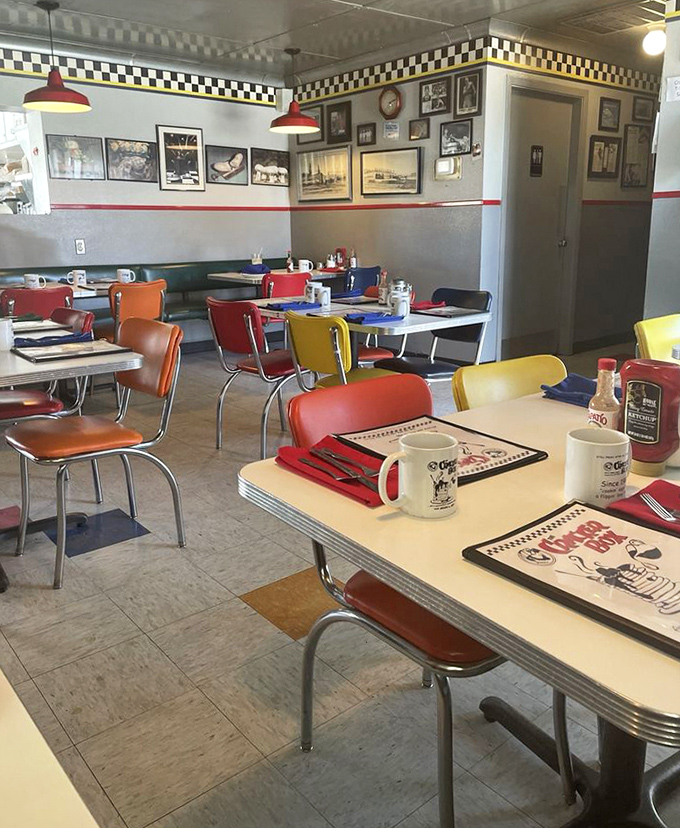 Classic Americana in every detail&mdash;from the checkered border to the colorful chairs that have cradled hungry patrons through countless coffee refills.