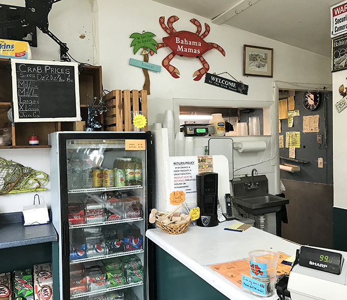 Inside, the no-frills counter setup and refrigerator case tell you everything: this place prioritizes spectacular seafood over interior design magazines.