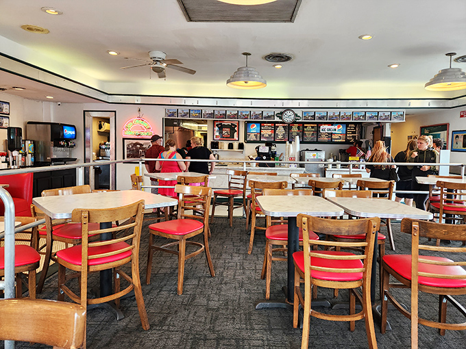 Step inside and you're transported to a simpler time&mdash;wooden tables, red chairs, and an atmosphere that feels both nostalgic and timeless.