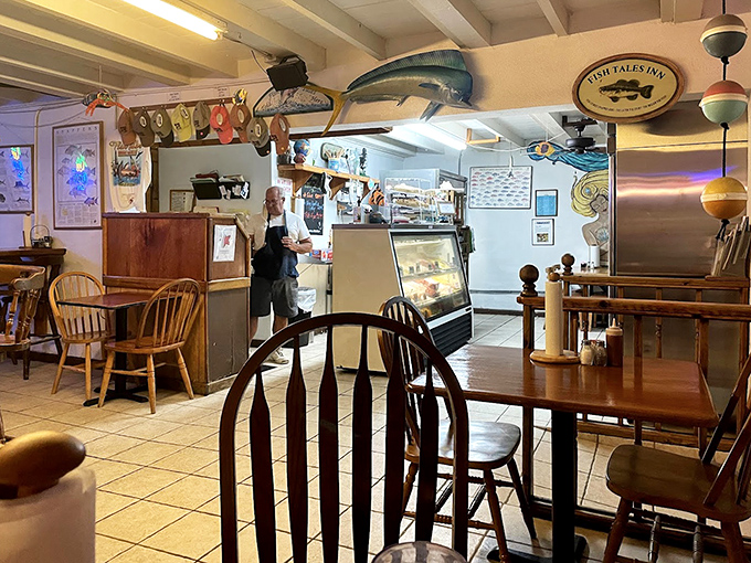 Inside, wooden chairs and nautical charm create the perfect no-fuss atmosphere for focusing on what really matters: exceptional seafood.