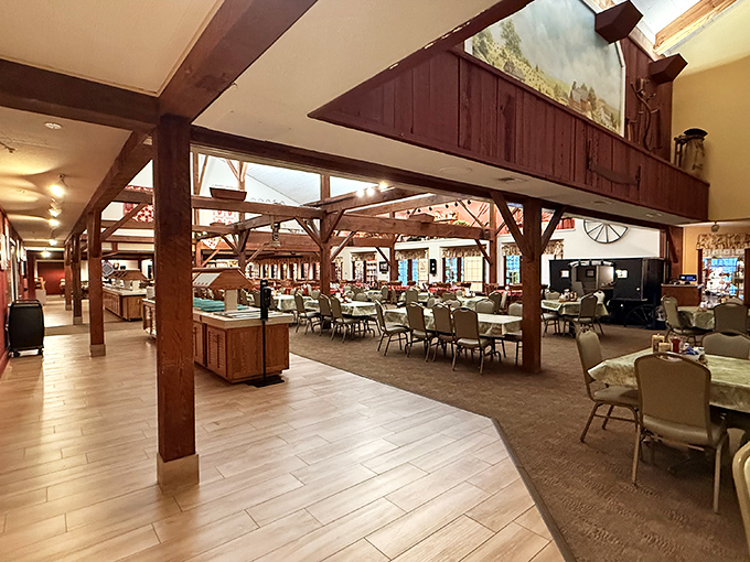 Exposed wooden beams and spacious dining areas create an atmosphere where time slows down just enough to savor every bite of Amish-inspired goodness.