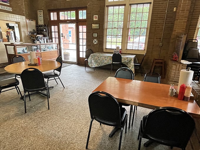 Simple wooden tables and exposed brick walls create an atmosphere where the food, not the frills, takes center stage.