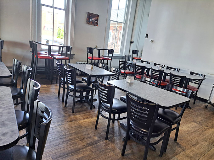 Simple, spacious, and spotlessly clean—Mamie's dining room feels like coming home. Those wooden floors have supported generations of happy diners seeking comfort and conversation.