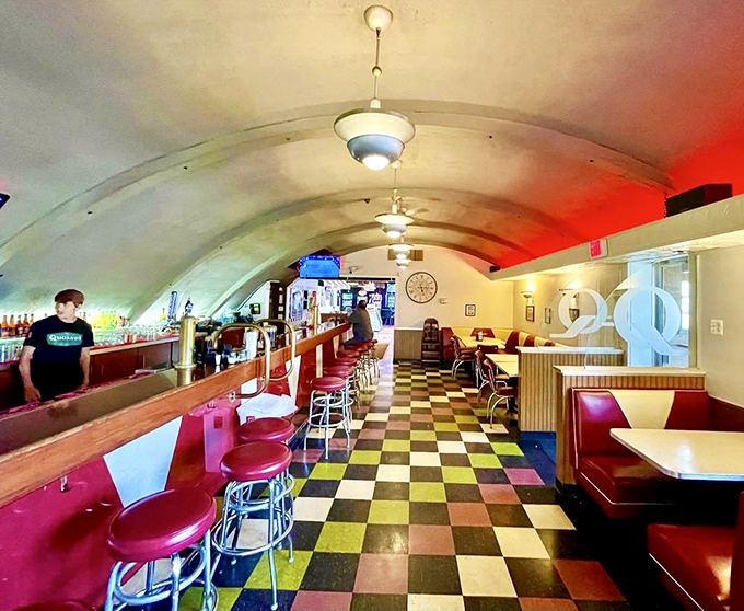 Step inside and time travel to a simpler era. The curved ceiling and checkered floor create a cozy tunnel of deliciousness where calories don't count.