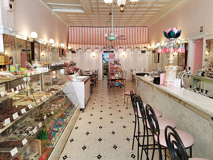 The thrifter's paradise unfolds with endless racks of clothing on one side and a furniture showroom that would make any apartment-hunter swoon.